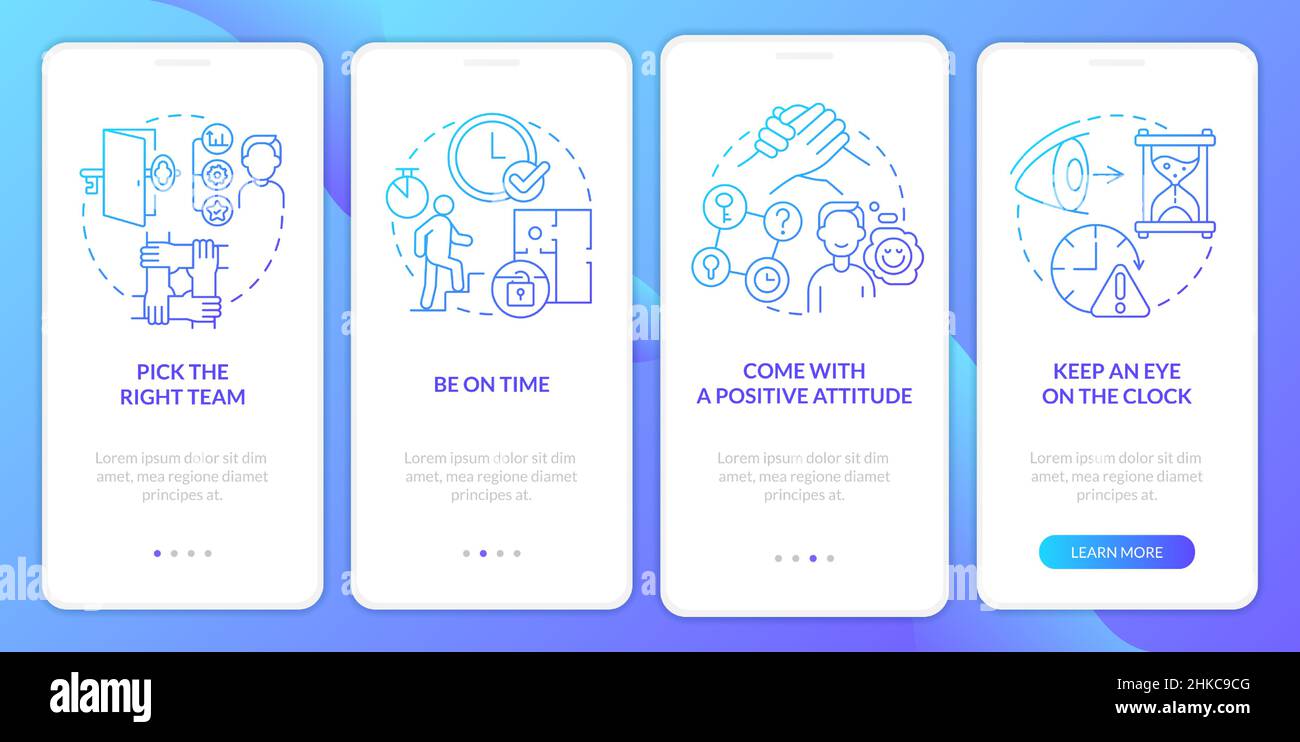 Escape room winning methods blue gradient onboarding mobile app screen ...