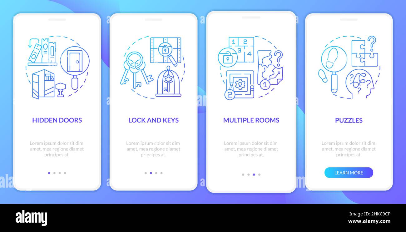 Escape room aspects blue gradient onboarding mobile app screen Stock ...
