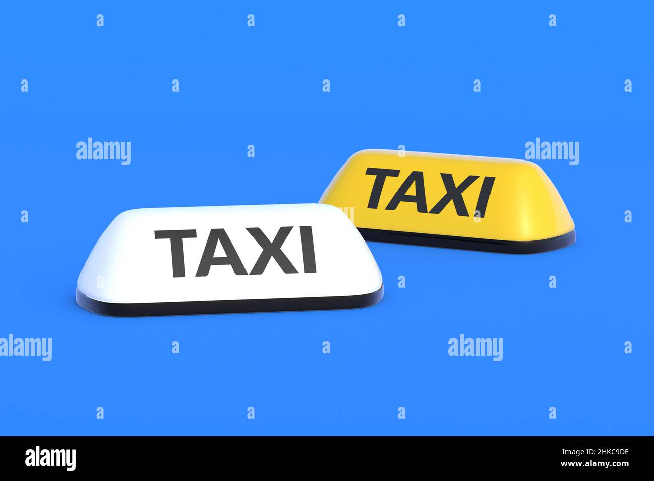 Yellow and white taxi signs on blue background. Simple employment, work ...