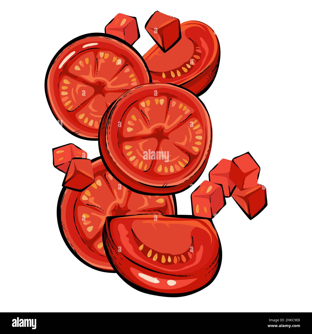 Tomato decorative element for food packaging design, hand drawn vector ...
