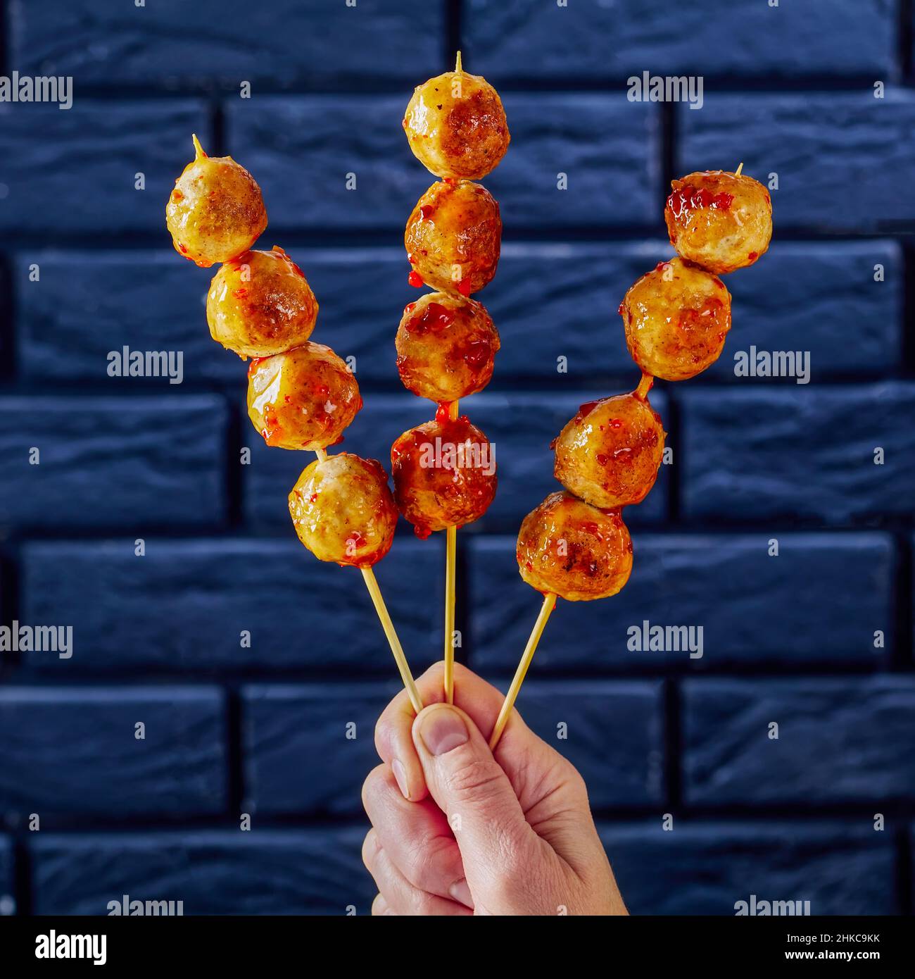 Luk Chin Ping, Loog chin ping, Look chin ping, Grilled meatball skewers ...