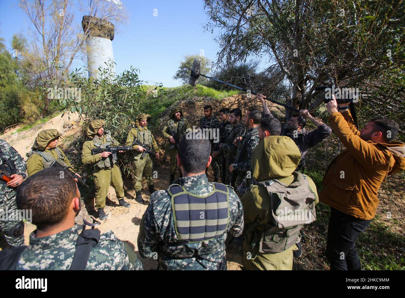 Gaza, Palestine. 03rd Feb, 2022. Palestinian actors wearing military ...