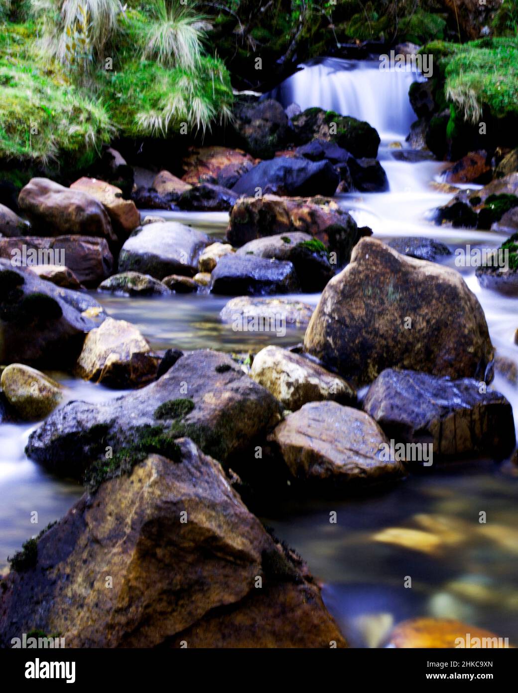Slow-motion time-lapse of blurry running water landscape river and ...