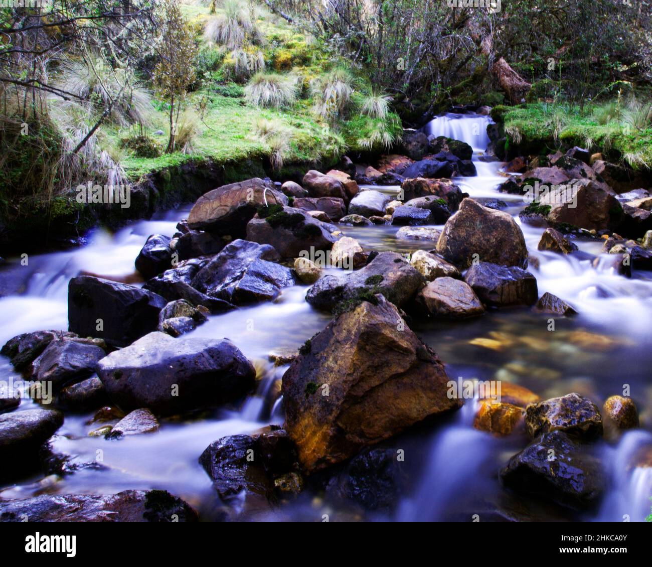 Slow-motion time-lapse of blurry running water landscape river and ...