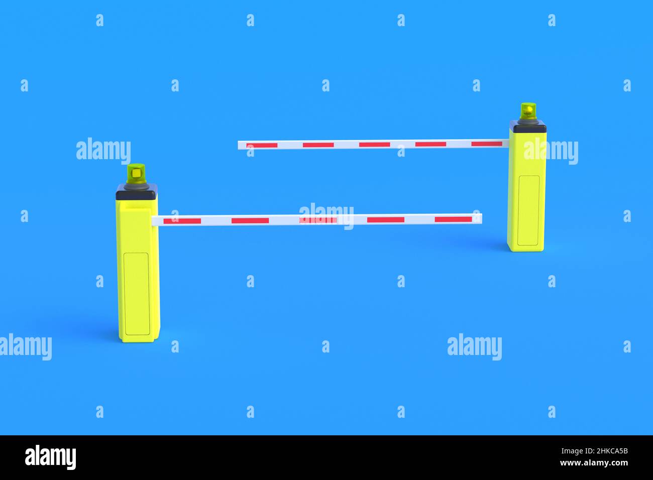Closed automatic barrier on blue background. 3d render Stock Photo - Alamy