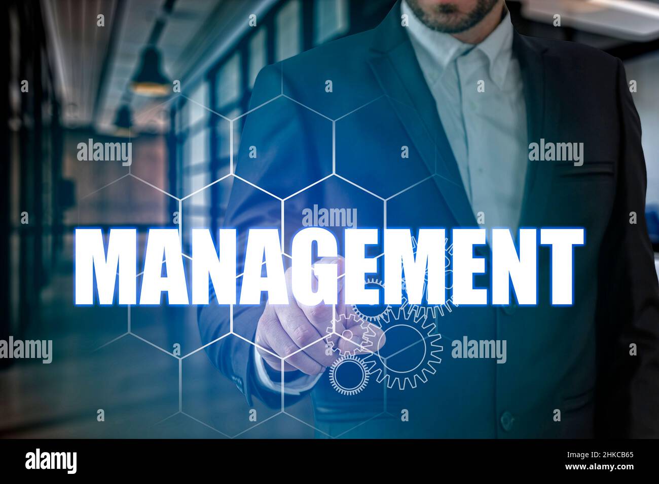 Businessman hand touching MANAGEMENT point, network connection Stock ...