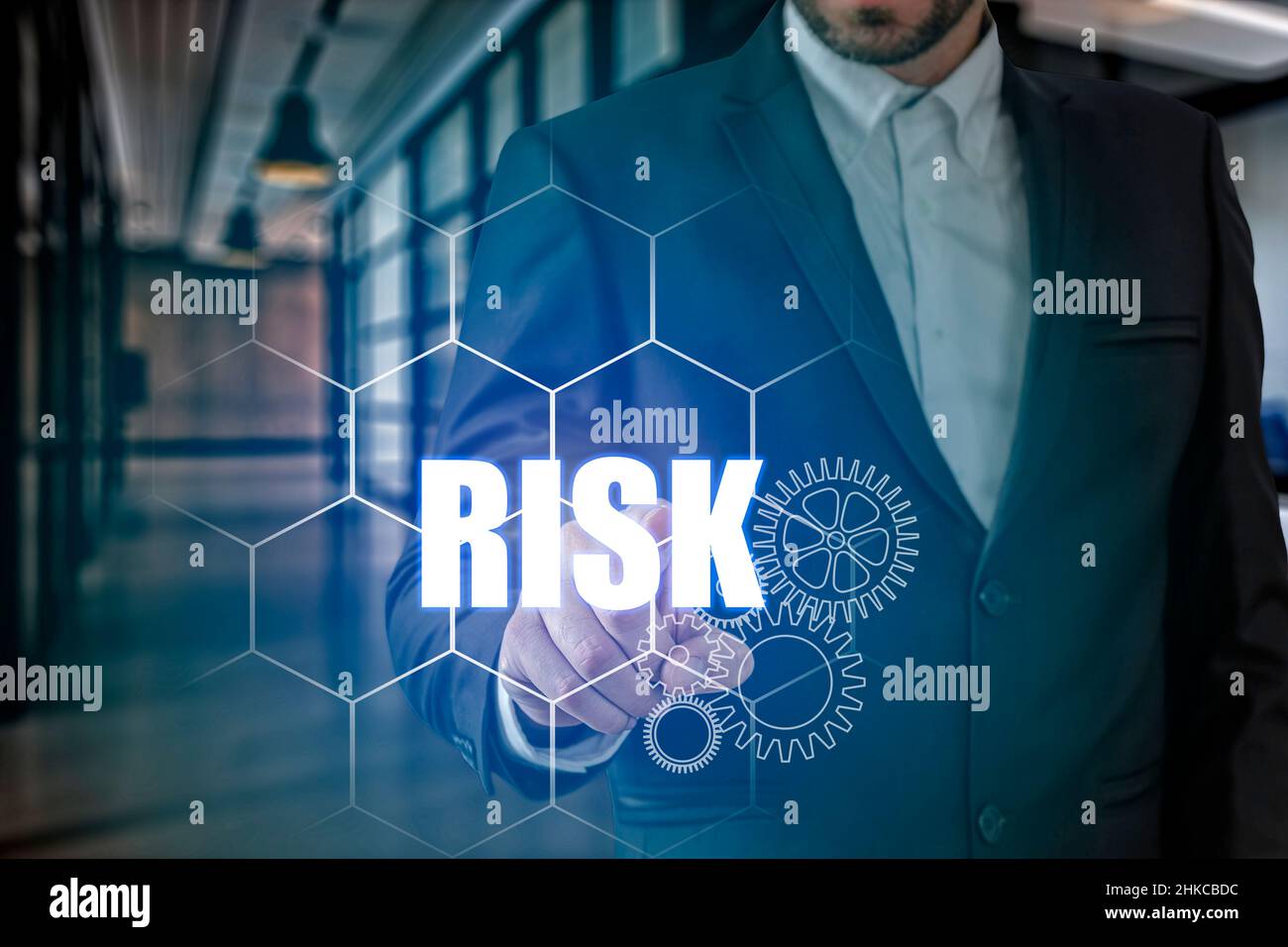 Businessman hand touching RISK point, network connection Stock Photo ...