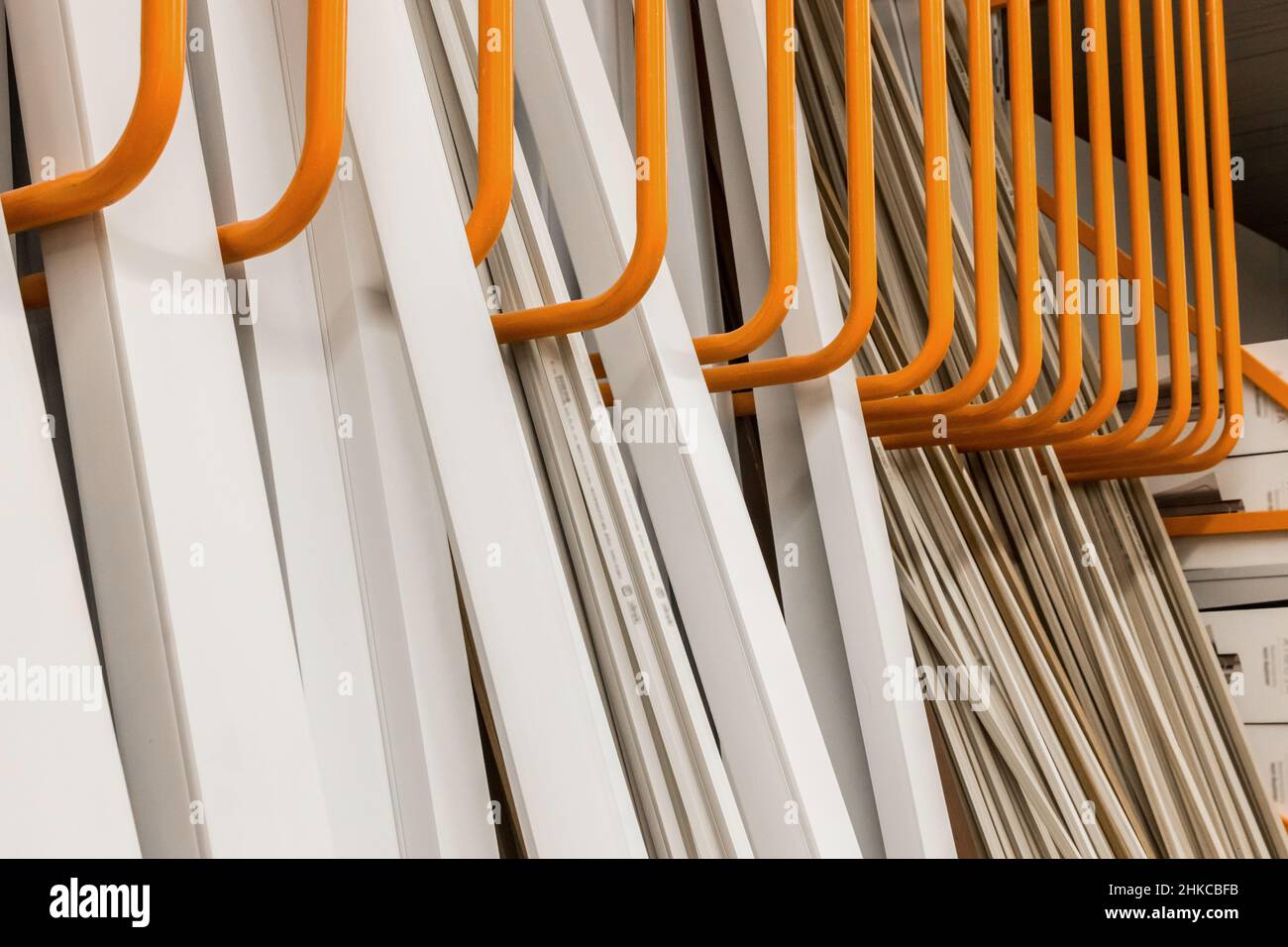 Cable channel box for wiring protection packed in a hardware store on a ...