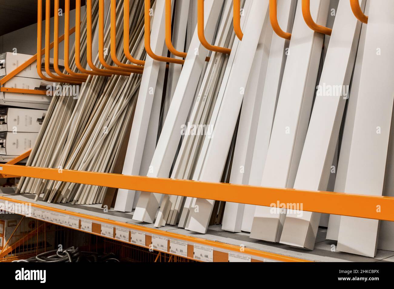 Cable channel box for wiring protection packed in a hardware store on a ...