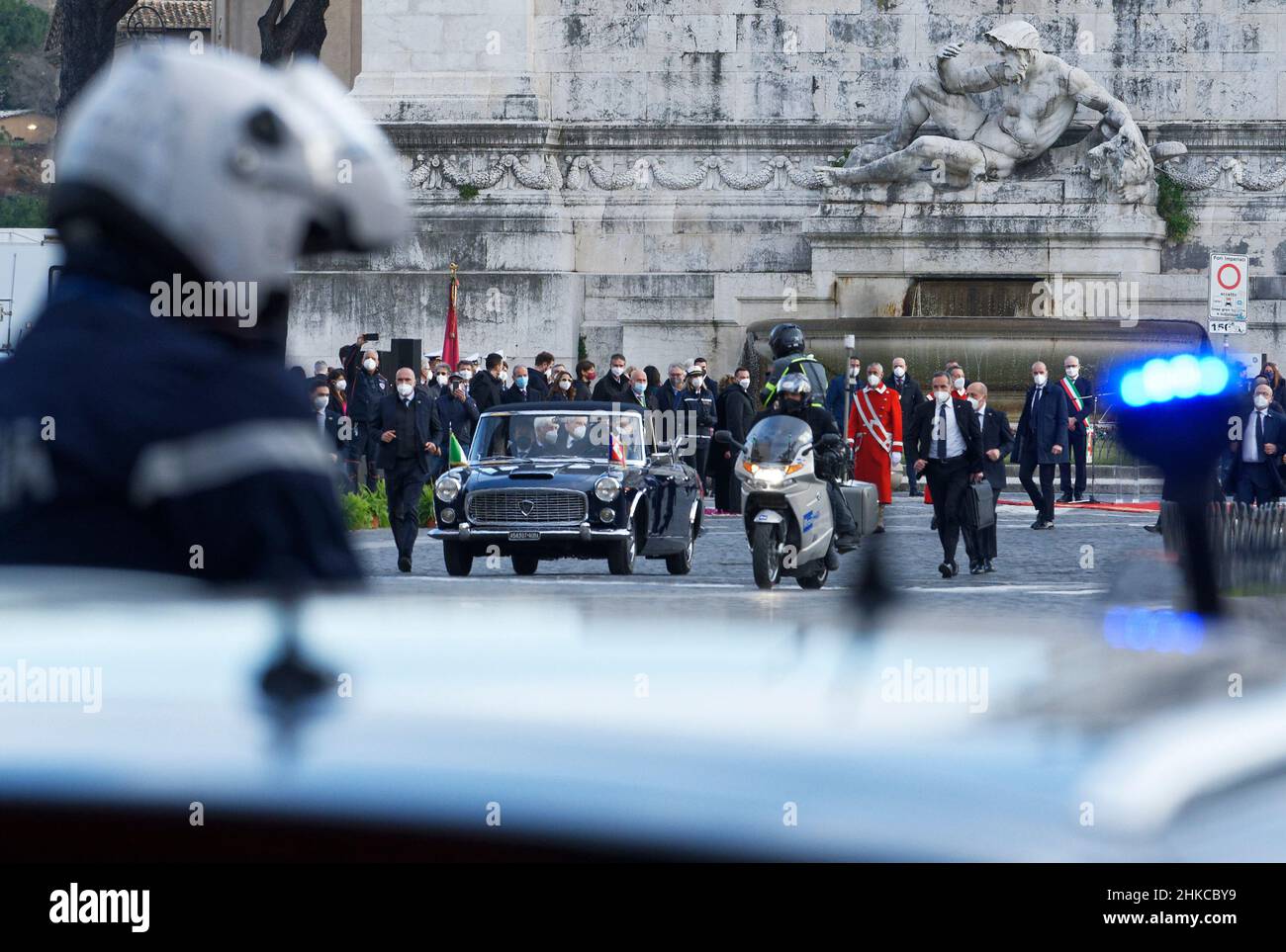Italy's newly re-elected President Sergio Mattarella's car is escorted ...