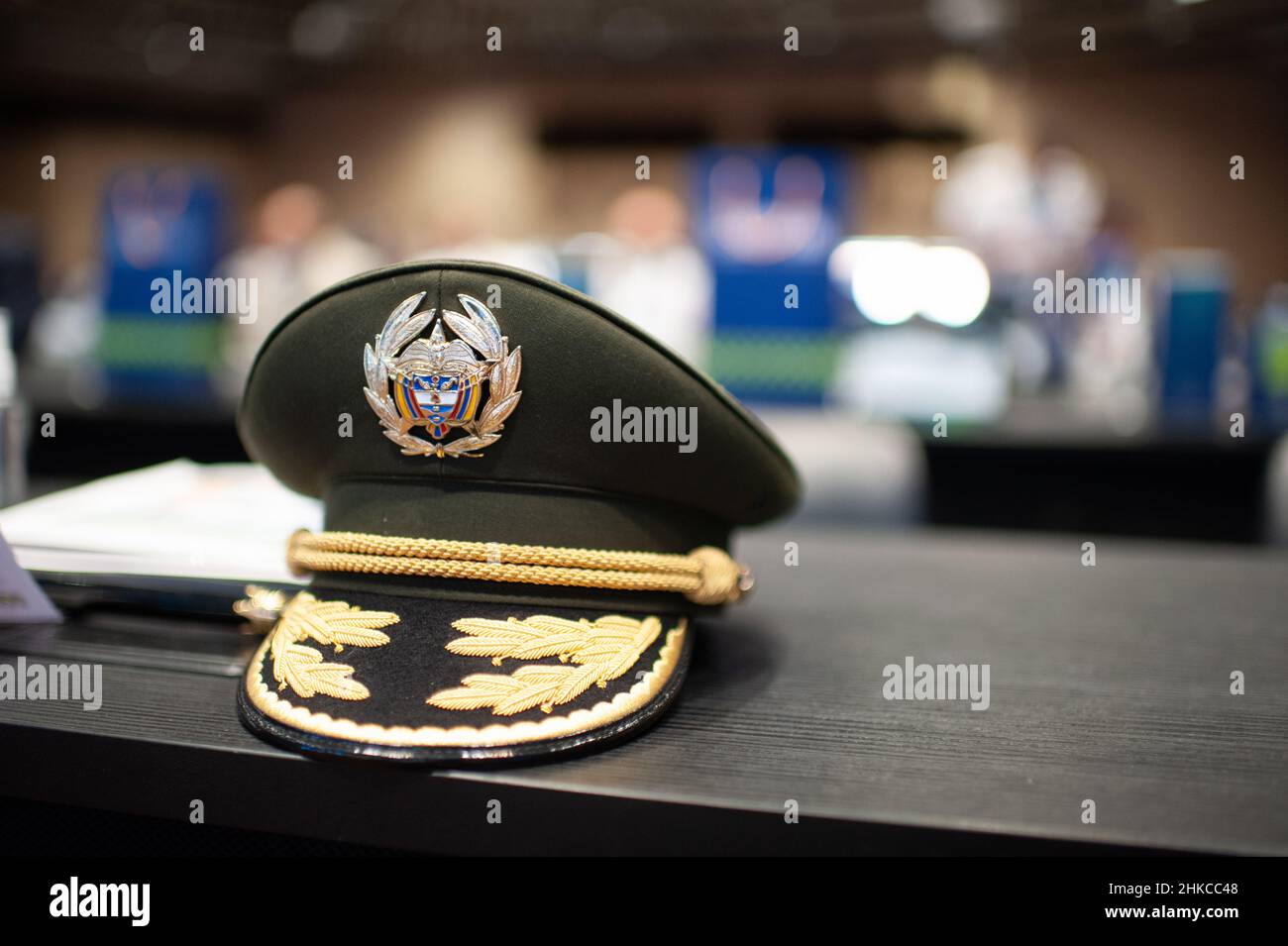 A hat of Colombia's police during the International Anti-drug congress ...