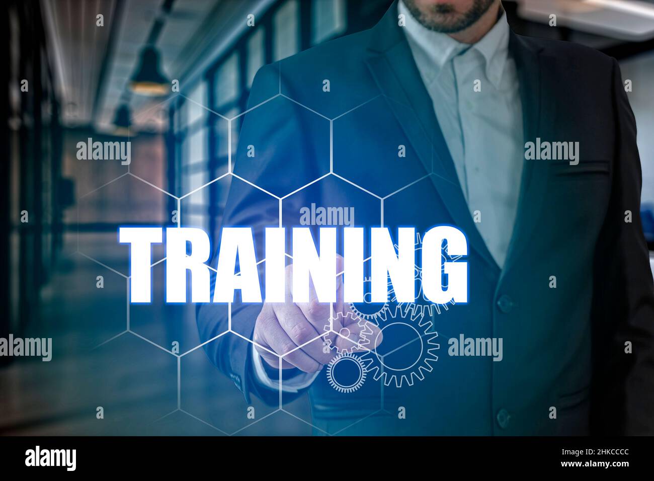 Businessman hand touching TRAINING point, network connection Stock ...