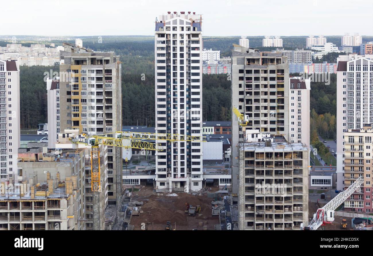 High rise contruction site with a concrete structure in the process of ...