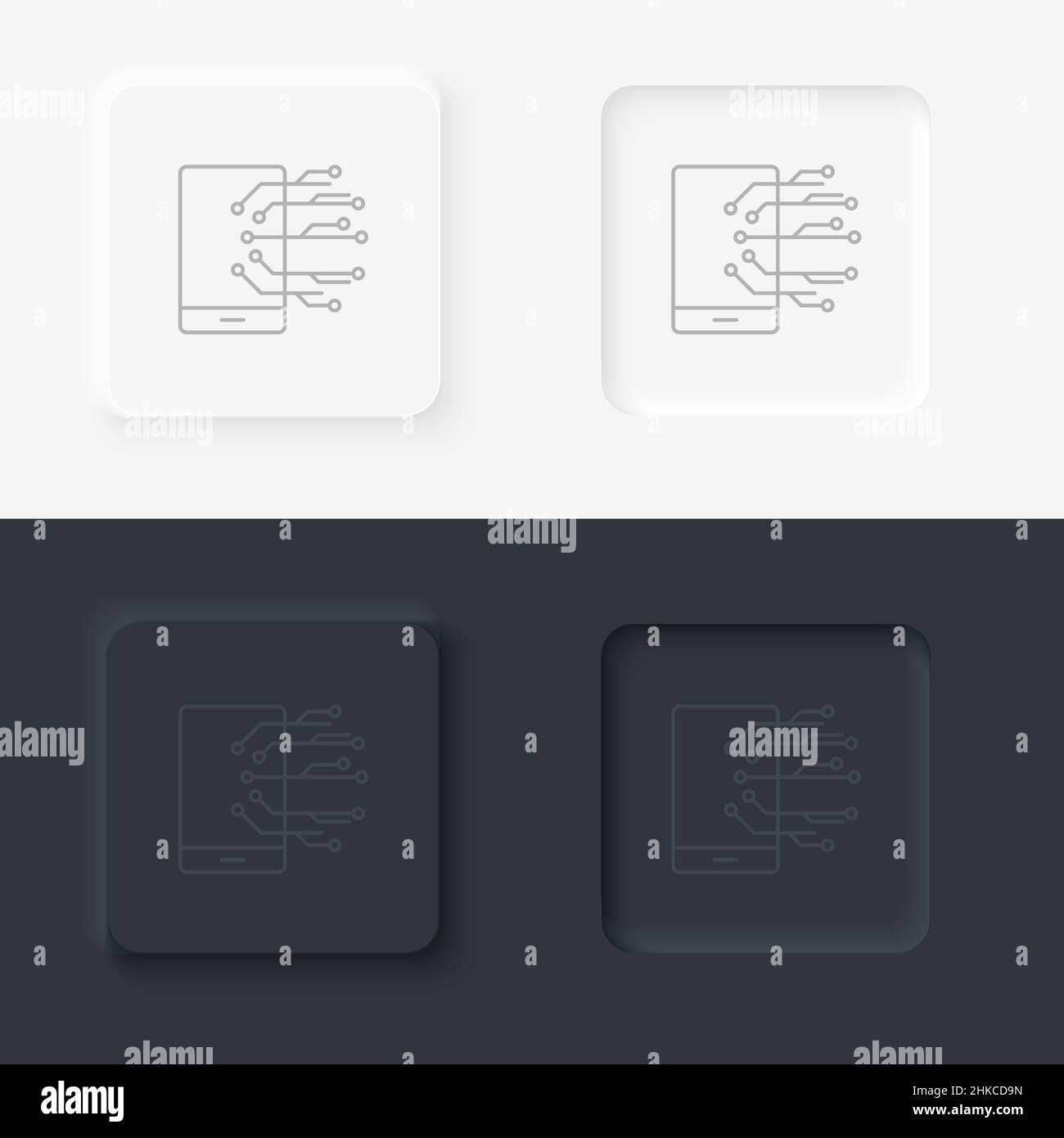 Mobile, smart icon - Vector. Artificial intelligence neumorphic style vector icon set Stock ...
