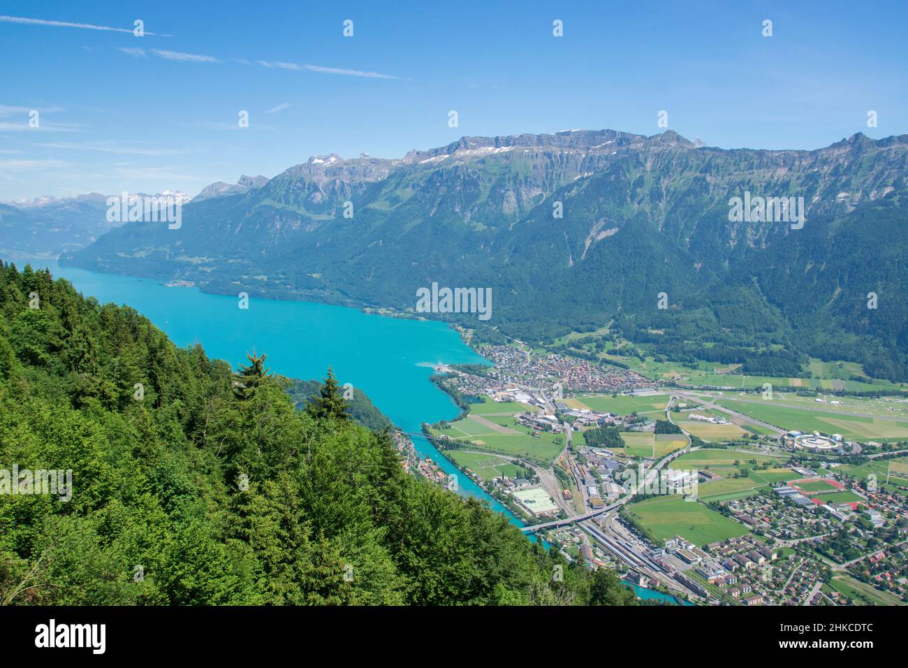 Amazing aerial city and nature view from top of Interlaken, Harder Kulm ...