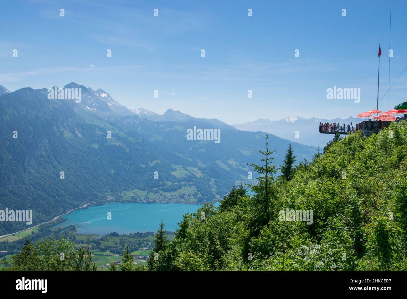 Amazing aerial city and nature view from top of Interlaken, Harder Kulm ...