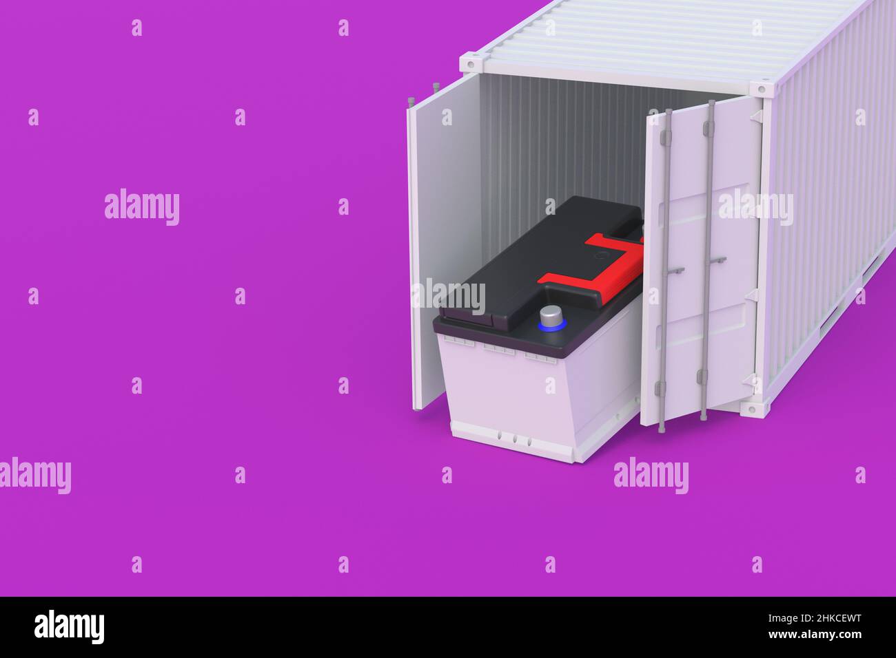 Car battery near metal container. Auto accumulator transportation ...