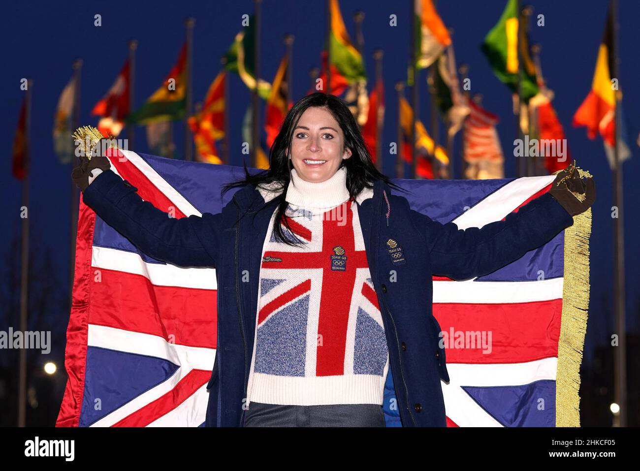 Team GB flag bearer Eve Muirhead poses for a picture in the Olympic ...
