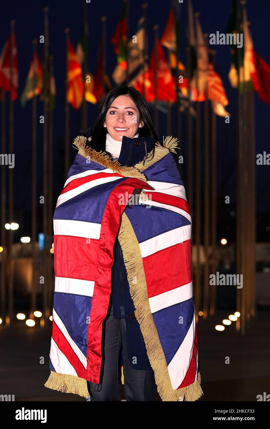Team GB flag bearer Eve Muirhead poses for a picture in the Olympic ...