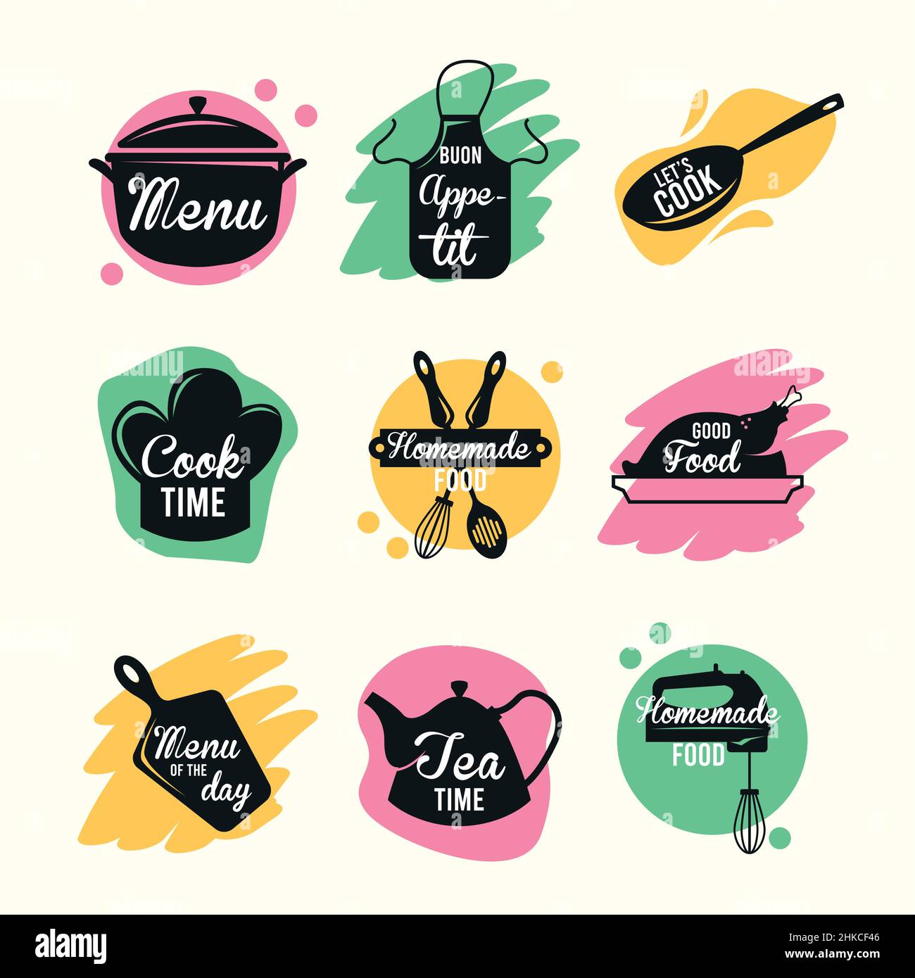 nine food cook labels Stock Vector Image & Art - Alamy