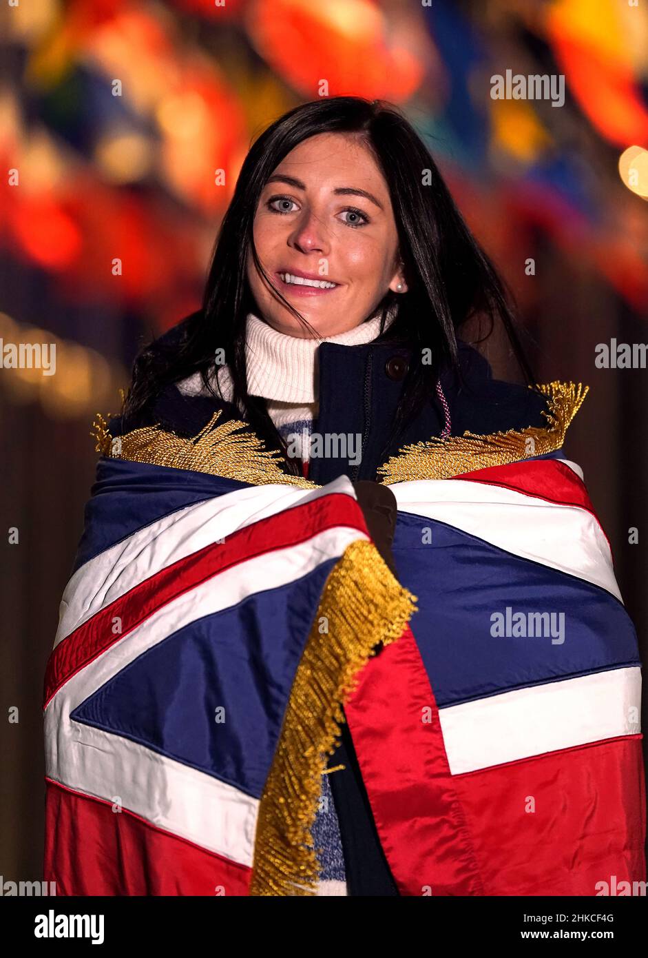 Team GB flag bearer Eve Muirhead poses for a picture in the Olympic ...