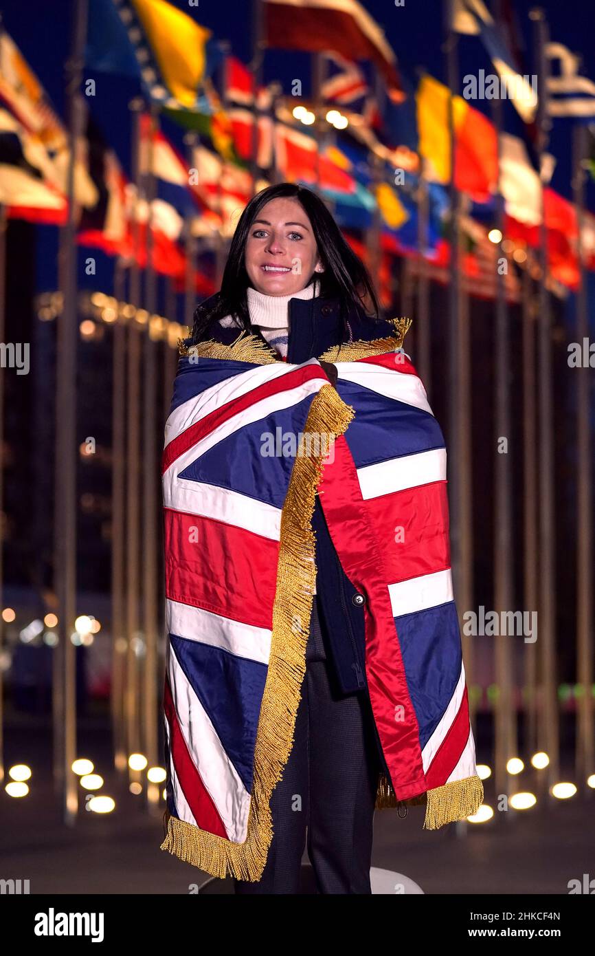 Team GB flag bearer Eve Muirhead poses for a picture in the Olympic ...