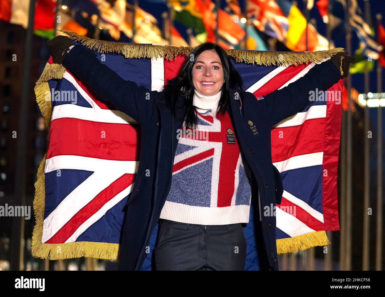Team GB flag bearer Eve Muirhead poses for a picture in the Olympic ...
