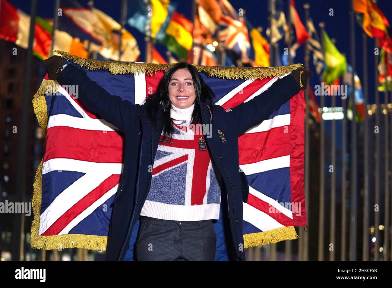 Team GB flag bearer Eve Muirhead poses for a picture in the Olympic ...