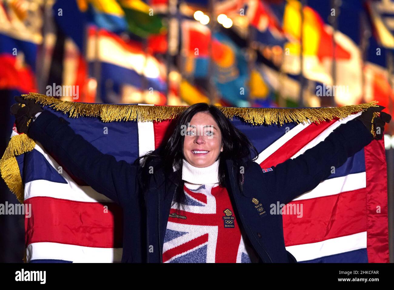 Team GB flag bearer Eve Muirhead poses for a picture in the Olympic ...