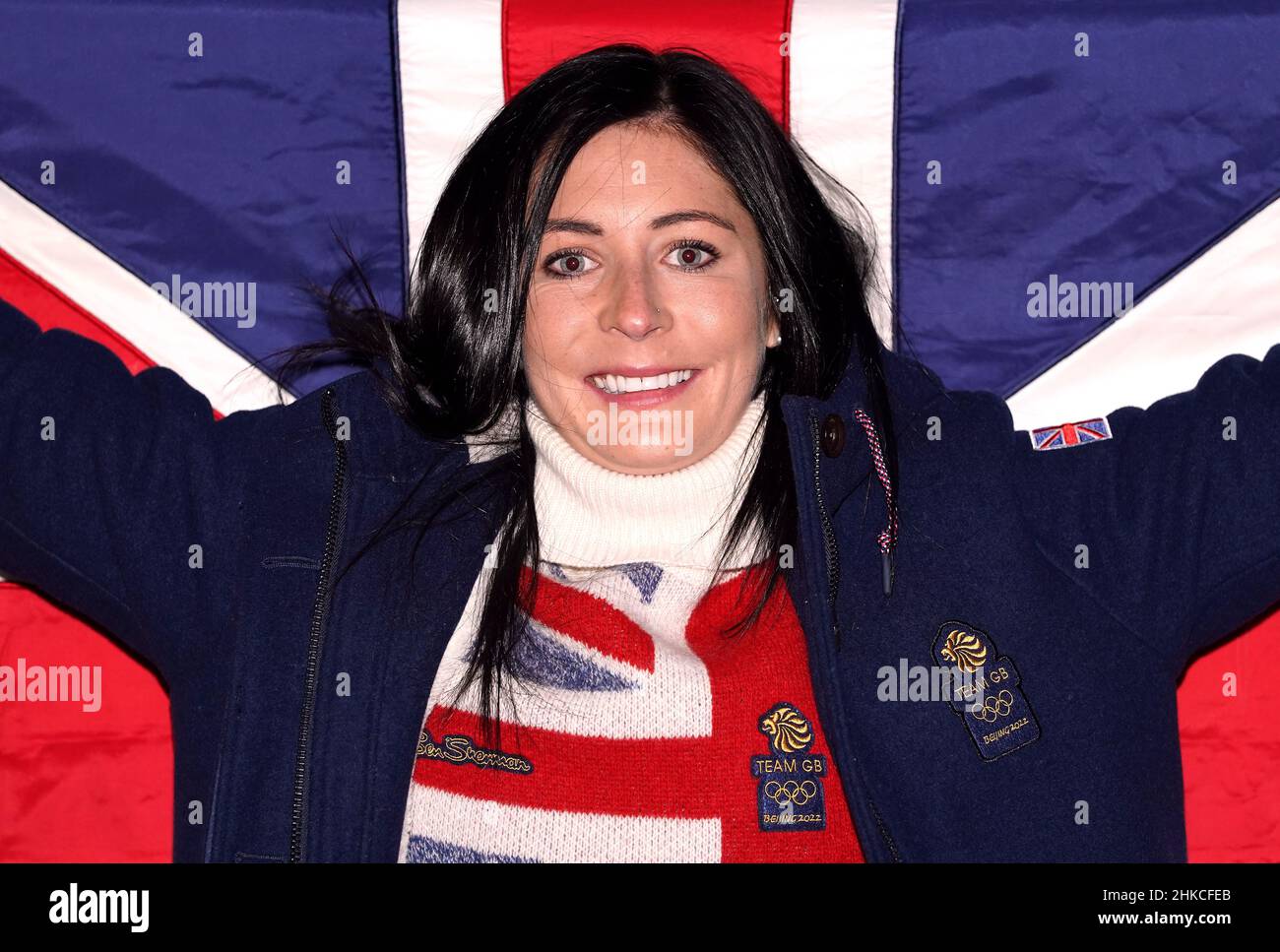 Team GB flag bearer Eve Muirhead poses for a picture in the Olympic ...