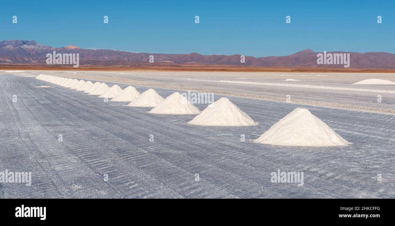 Salt pyramids in the Uyuni salt flat desert near the town of Colchani ...