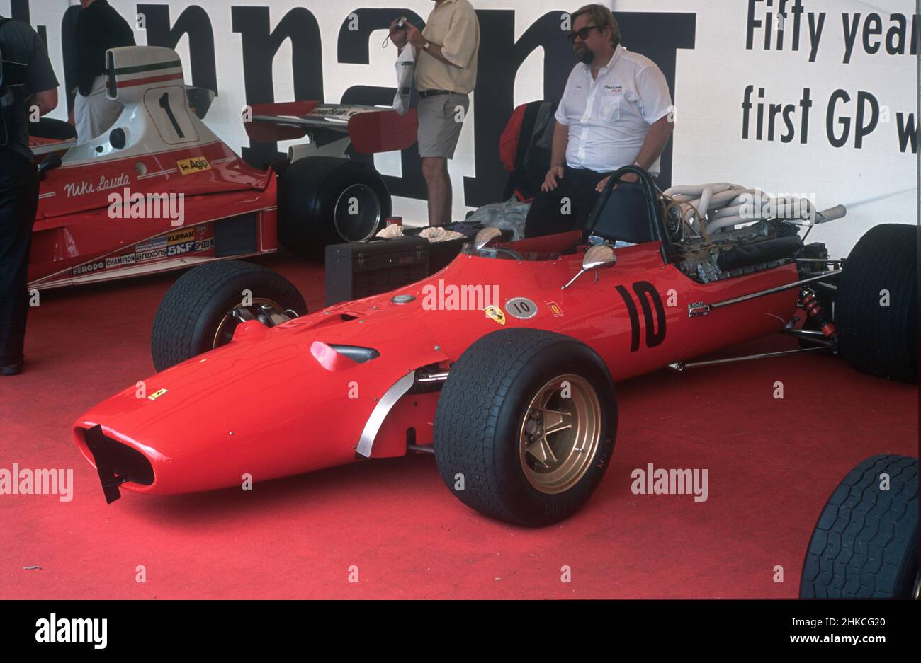A 1970s 312B Ferrari Grand Prix car with its distinctive 'spaghetti' exhaust system in the ...