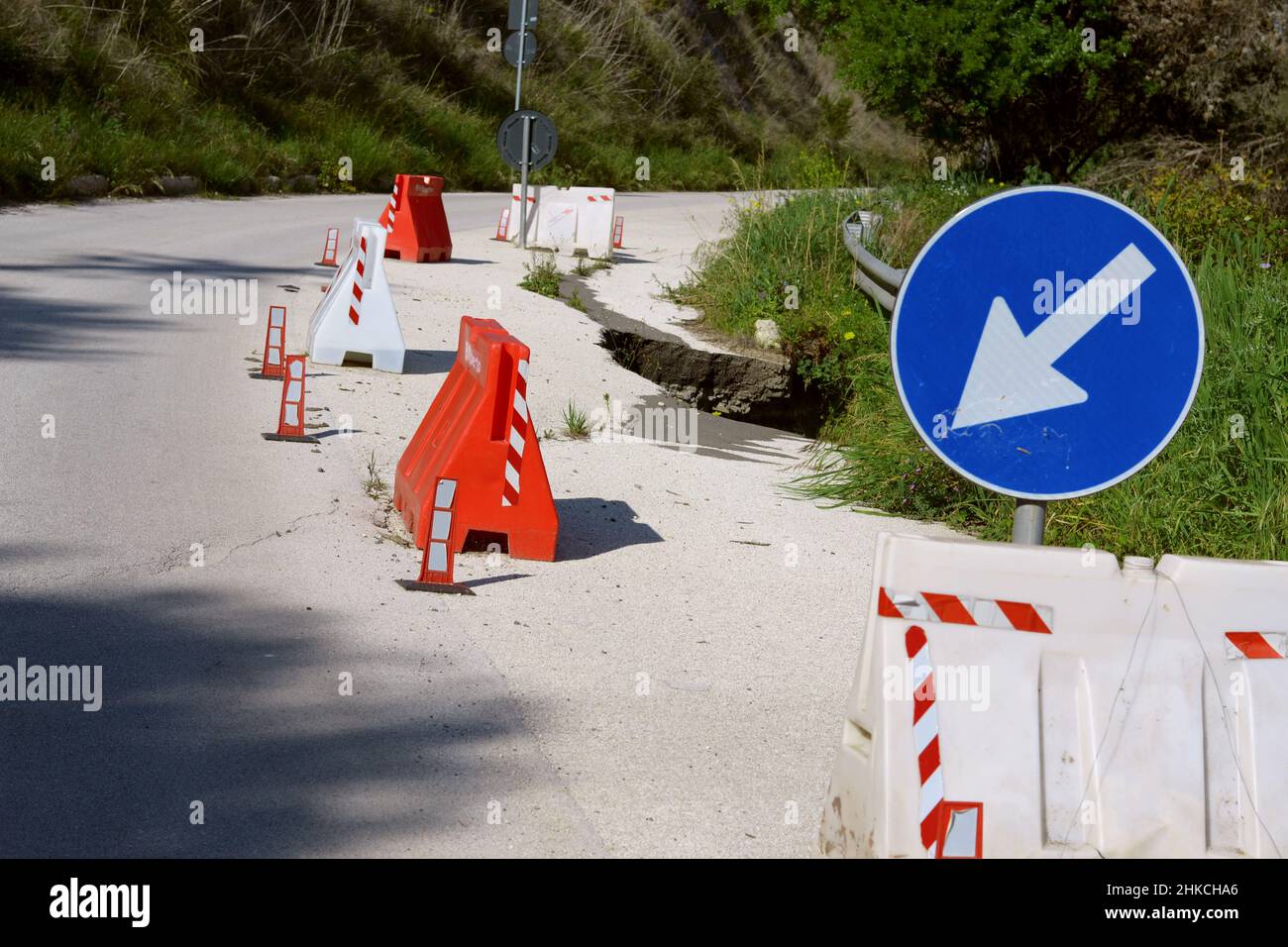 collapsed road.road block has collapsed Stock Photo - Alamy