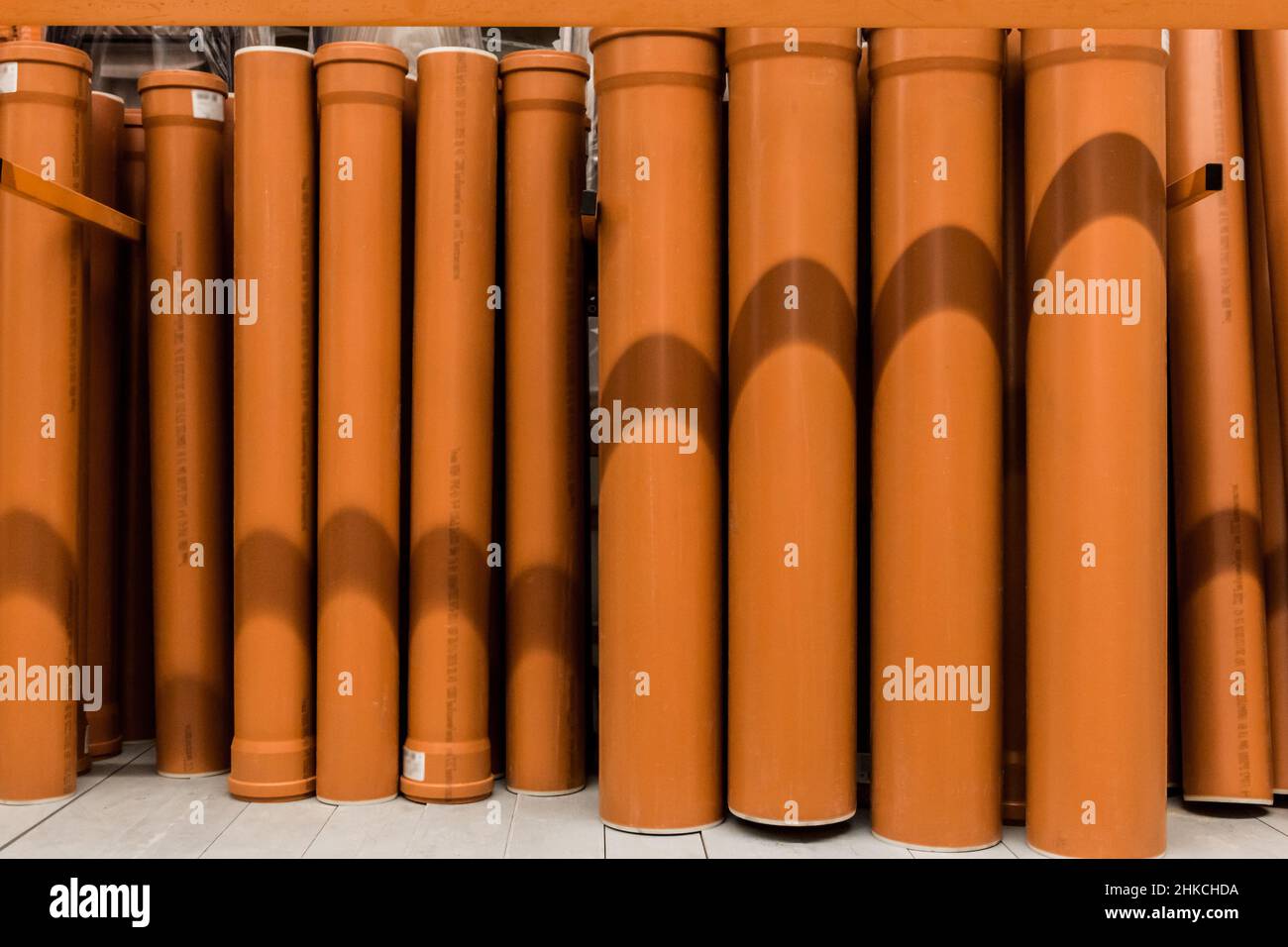 PVC Material Plastic Pipes Water Sewer Tubes Pipeline Stock Photo - Alamy