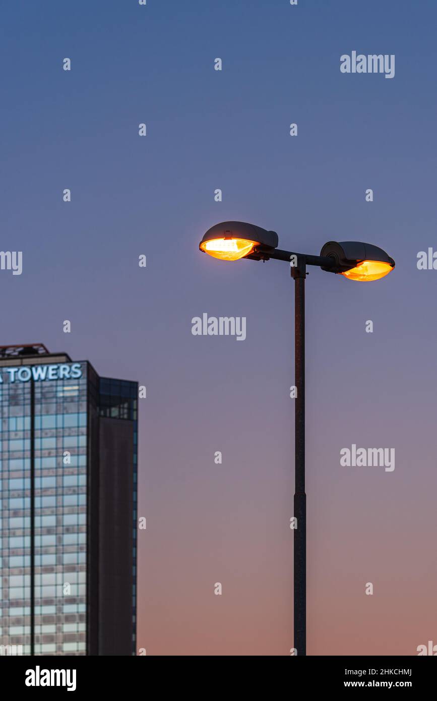 Street lamp in front of skyscrape Stock Photo - Alamy