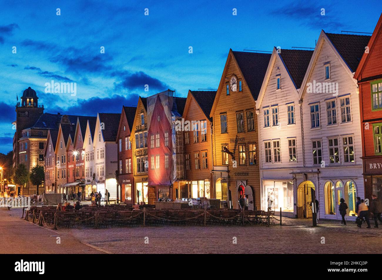 The historic buildings of the old German docks in an area named Bryggen ...