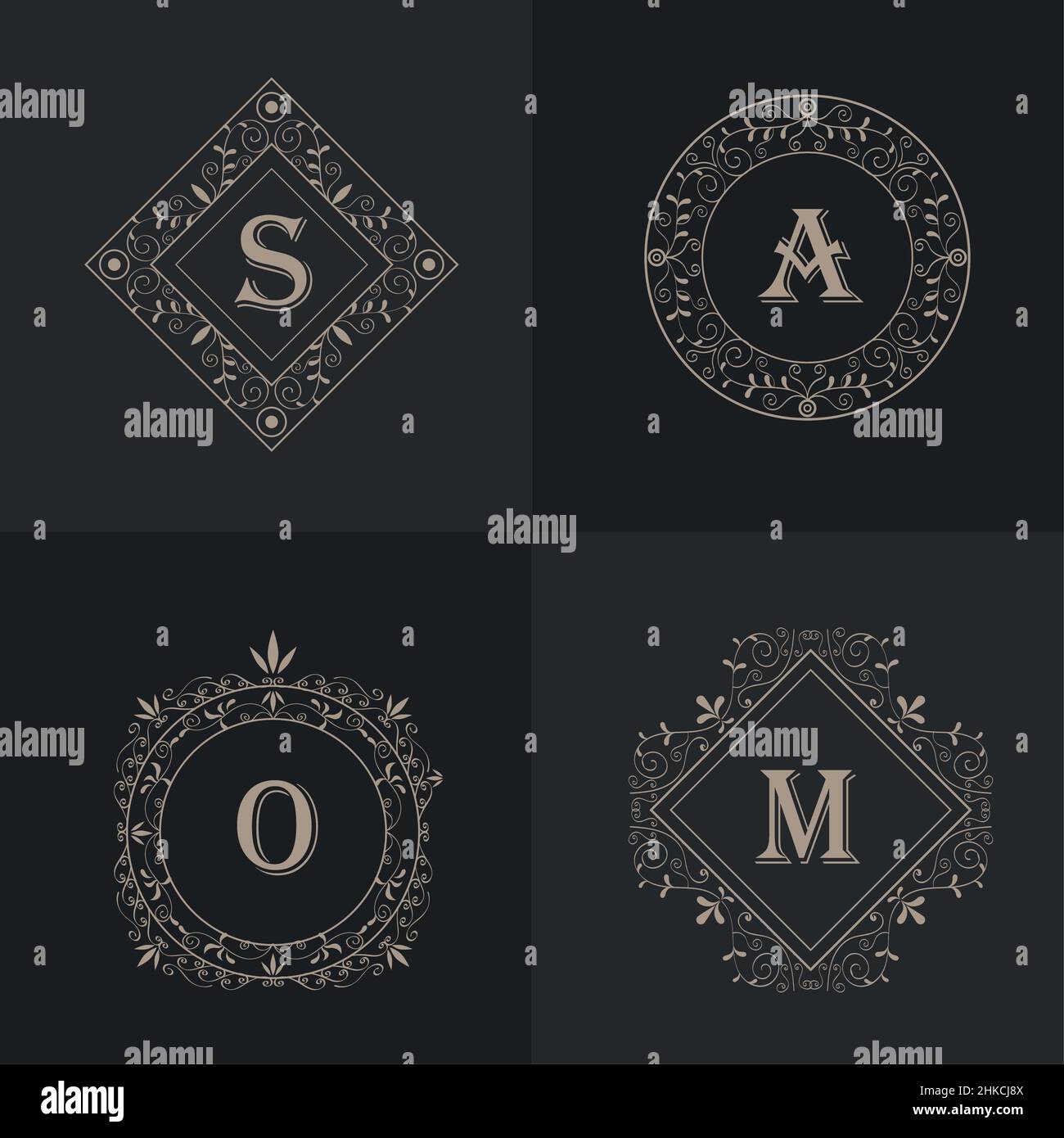 four vintage monograms icons Stock Vector Image & Art - Alamy