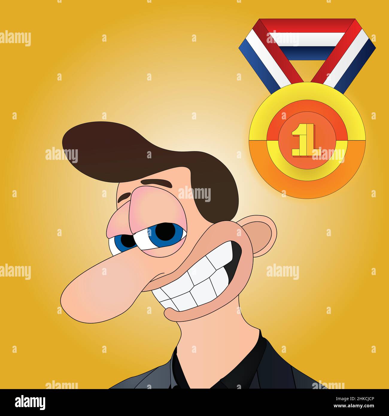 Happy smiling cartoon man with a gold medal in the background Stock ...