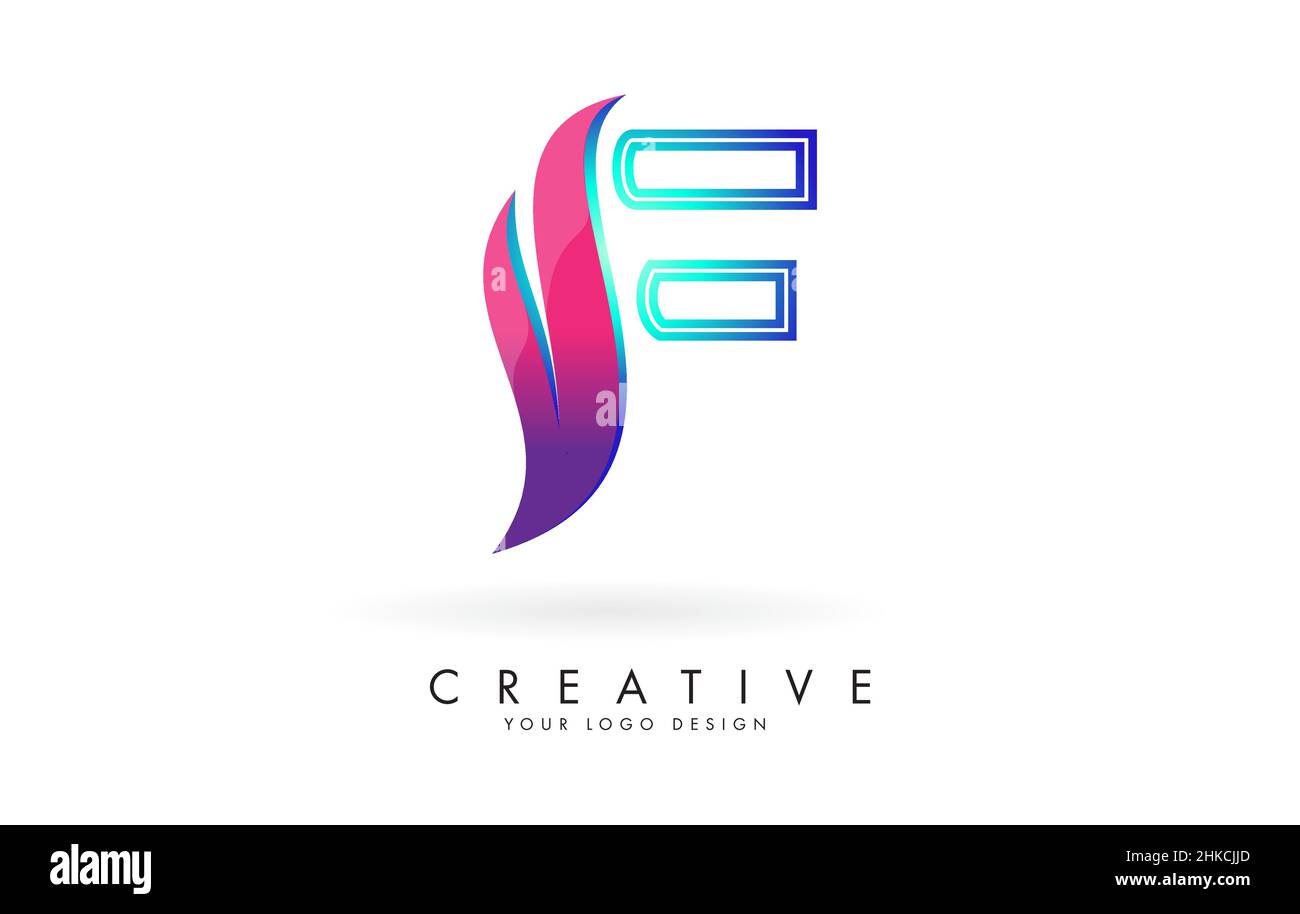 Outline Vector illustration of abstract letter F with colorful flames ...