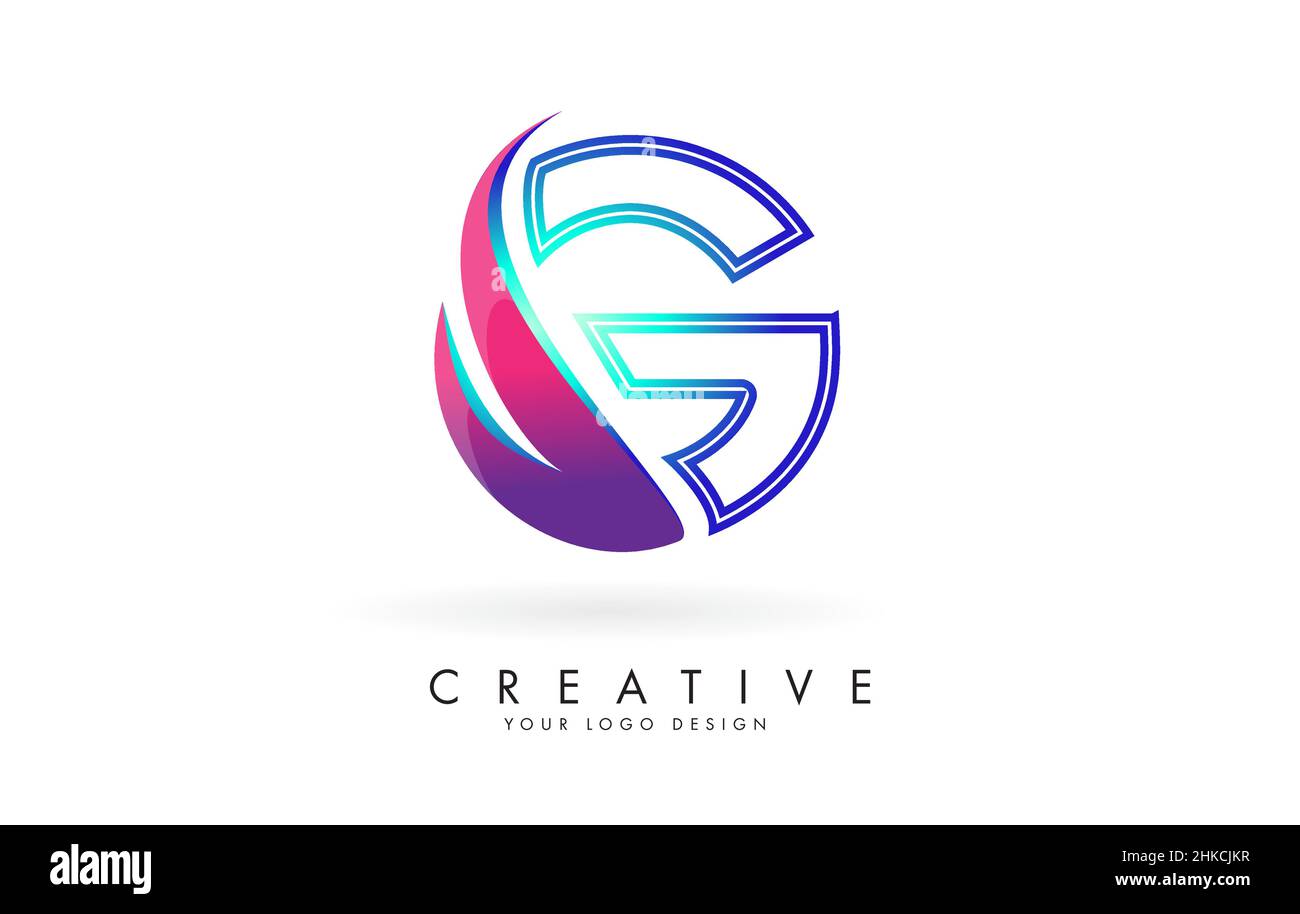 Outline Vector illustration of abstract letter G with colorful flames ...