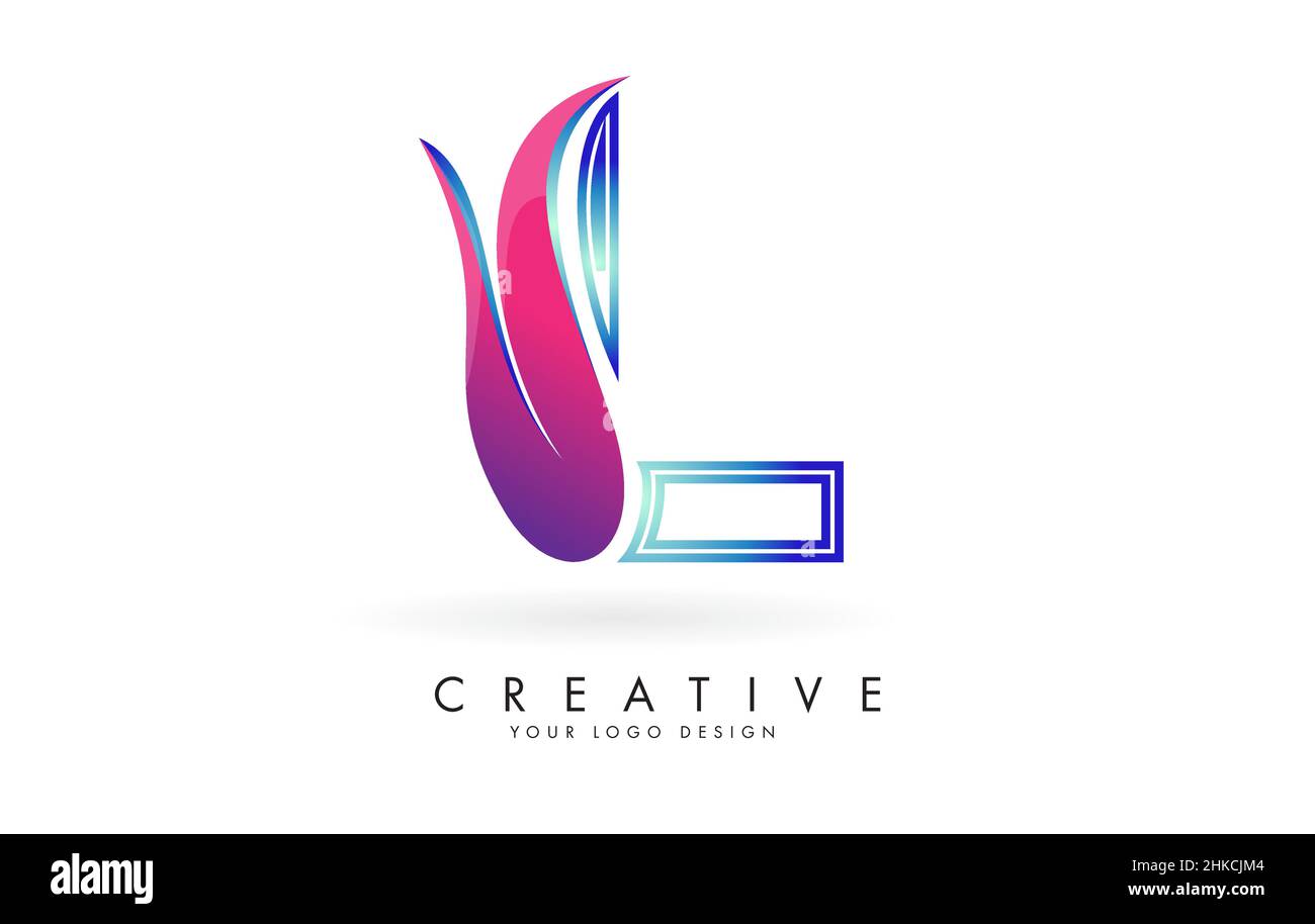 Outline Vector illustration of abstract letter L with colorful flames ...