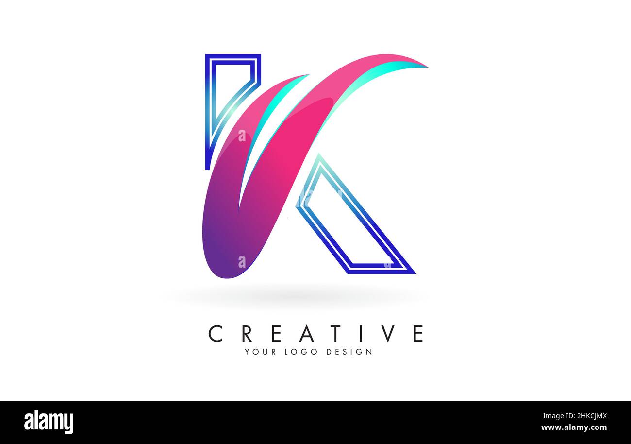 Outline Vector illustration of abstract letter K with colorful flames ...