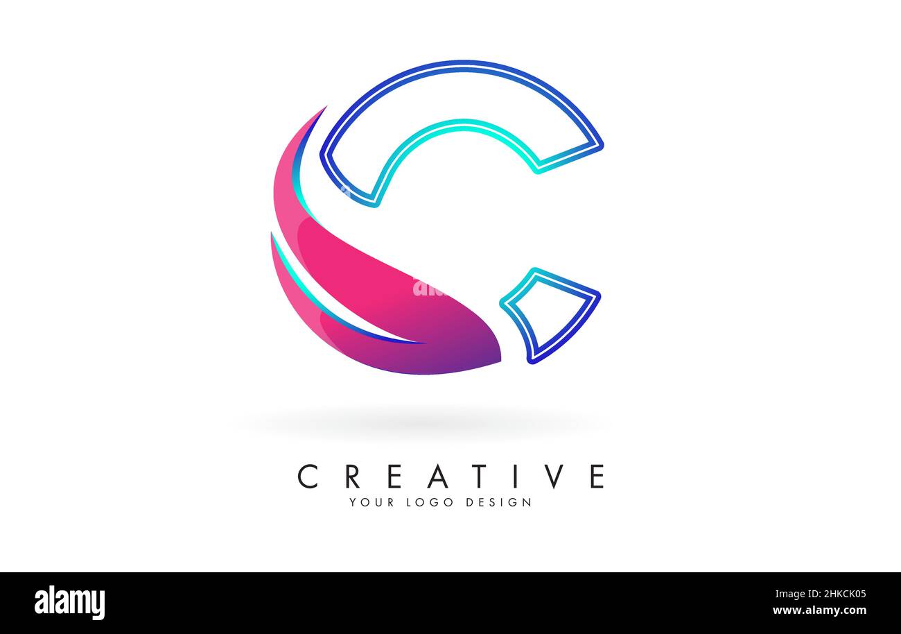Outline Vector illustration of abstract letter C with colorful flames ...