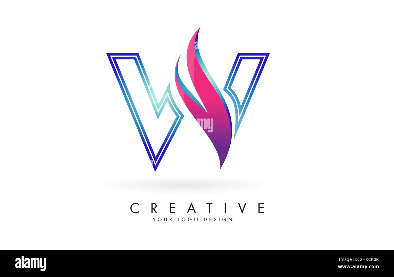 Outline Vector illustration of abstract letter W with colorful flames ...