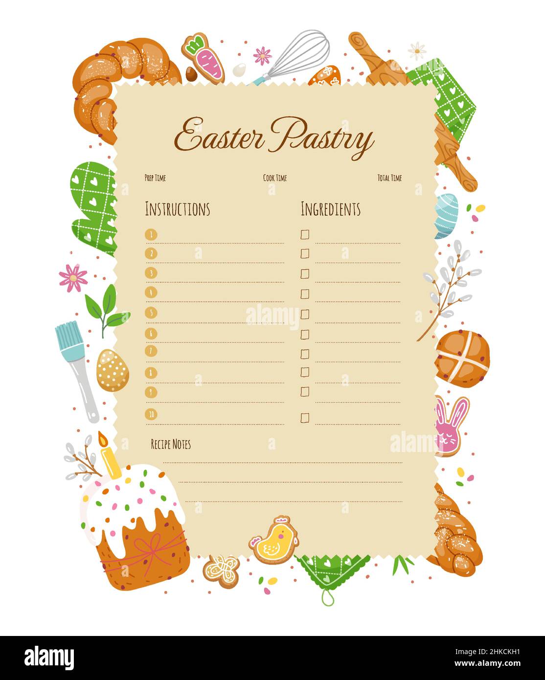 Design template for Easter-style recipe,with elements.Vector flat ...