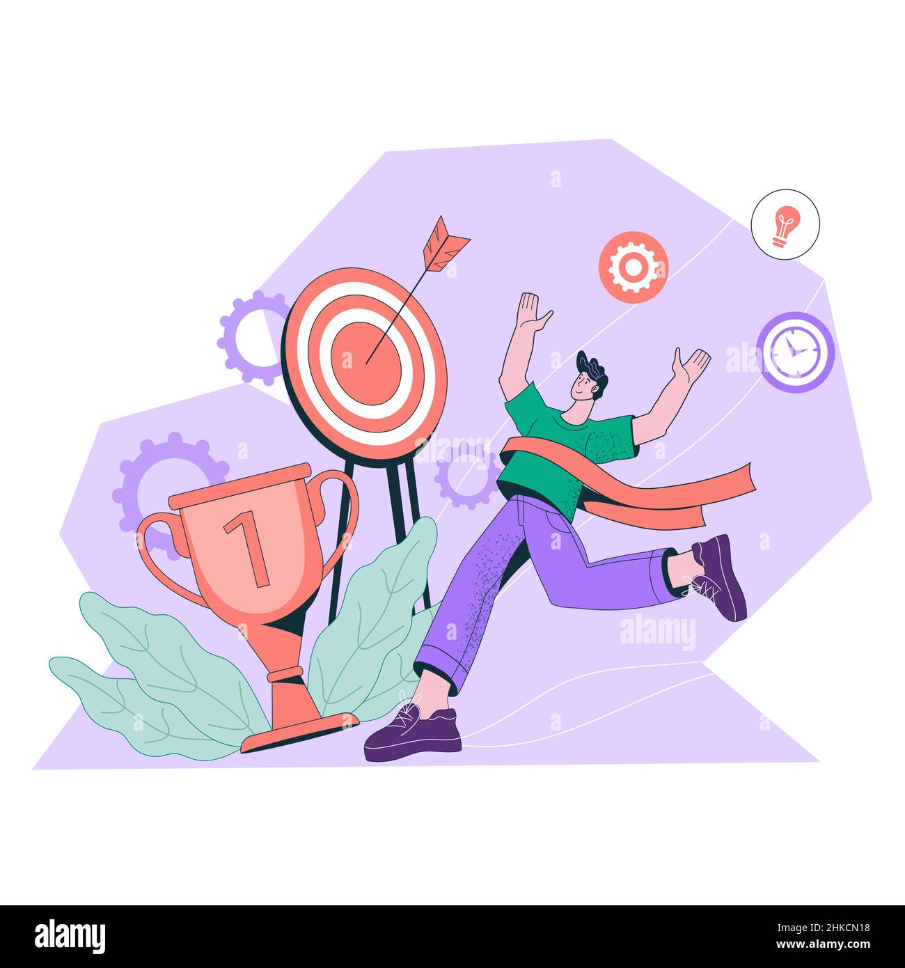 Successful cheerful businessman reaching his goals, running toward dart ...