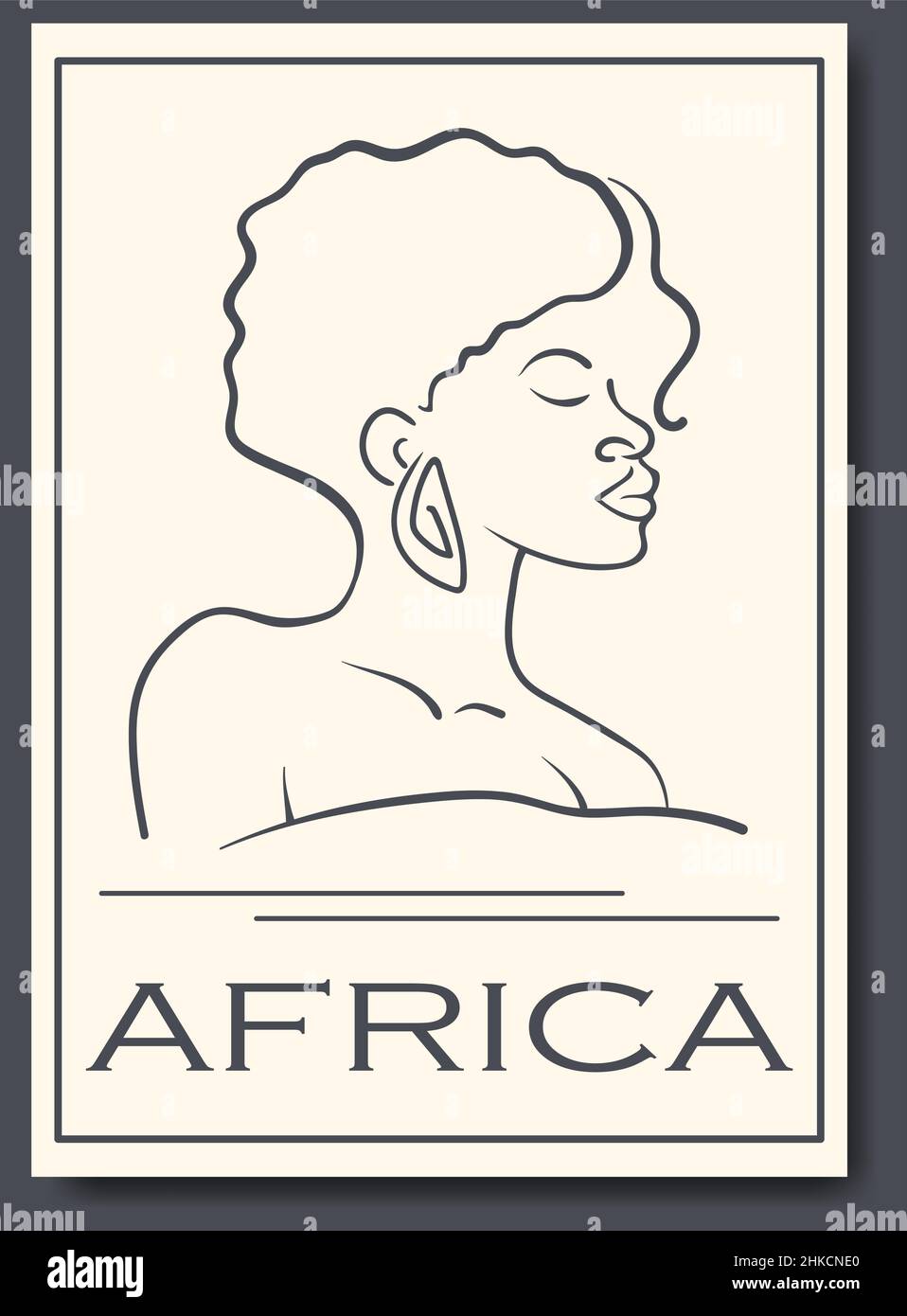African woman portrait line drawing beige poster Stock Vector Image ...