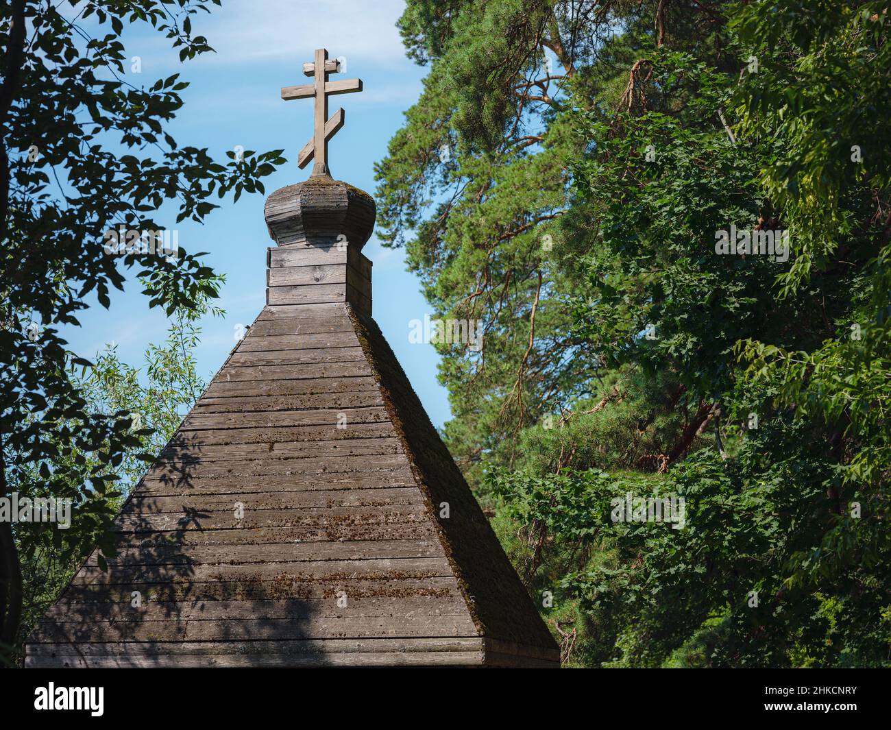 Journey through summer Russia, significant tourist places. wooden roof ...