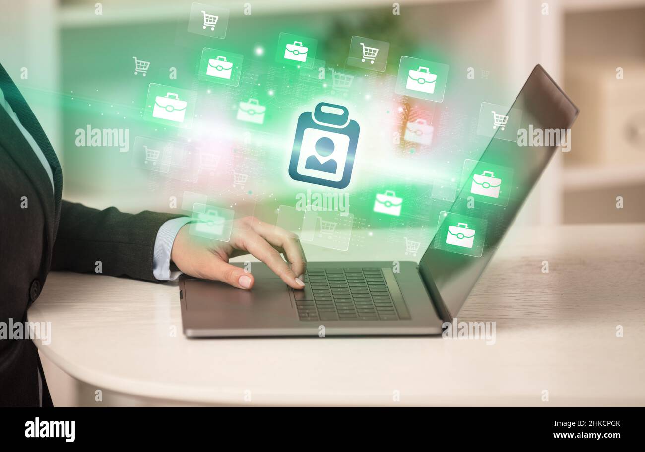 Businessman working on laptop with new business Stock Photo - Alamy