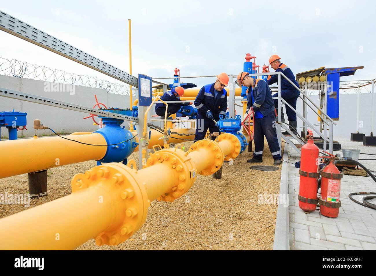 Maintenance of the gas pipeline. A specialist checks the gas pipeline ...